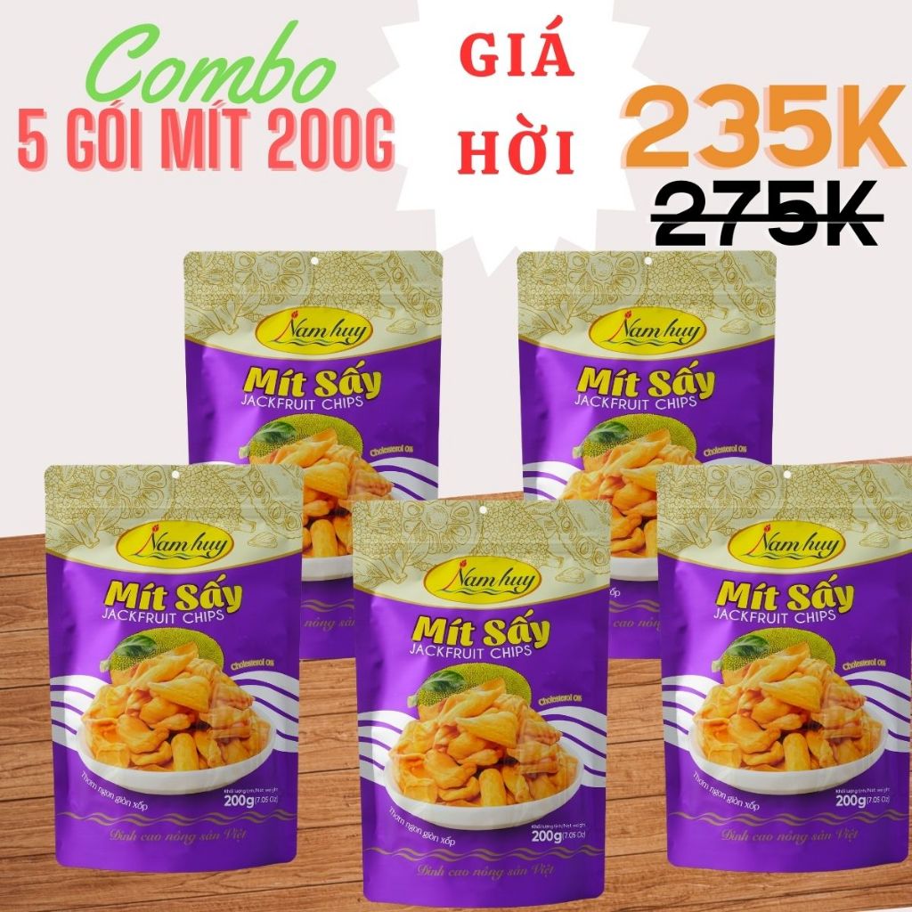 [Combo 5 gói] Mít sấy 200g Nam Huy (OCOP 4 sao) | Tự nhiên | Thơm ngon giòn xốp | Shopee Việt Nam