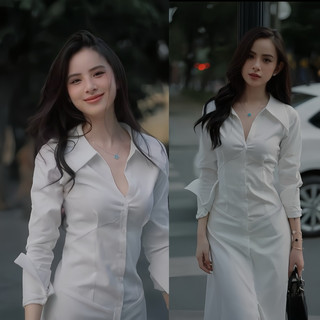 Váy sơ mi trắng dáng dài, đầm somi dài tay phong cách trẻ trung, thanh lịch Loga store - L68 ...