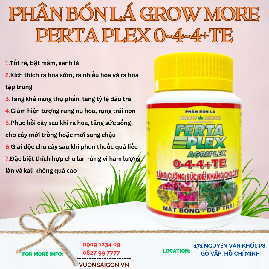 Phân bón lá Grow More Perta Plex 0-4-4+TE (ra hoa tập trung và trái vụ) | Vườn Sài Gòn