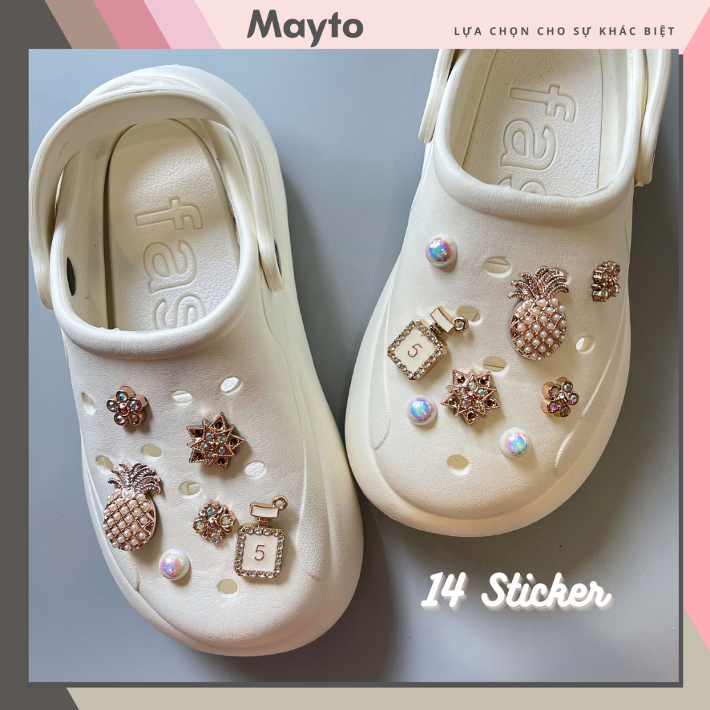 Bộ 14 Sticker, Charm 3D bling bling trái thơm nhựa cứng gắn Dép Cross ...