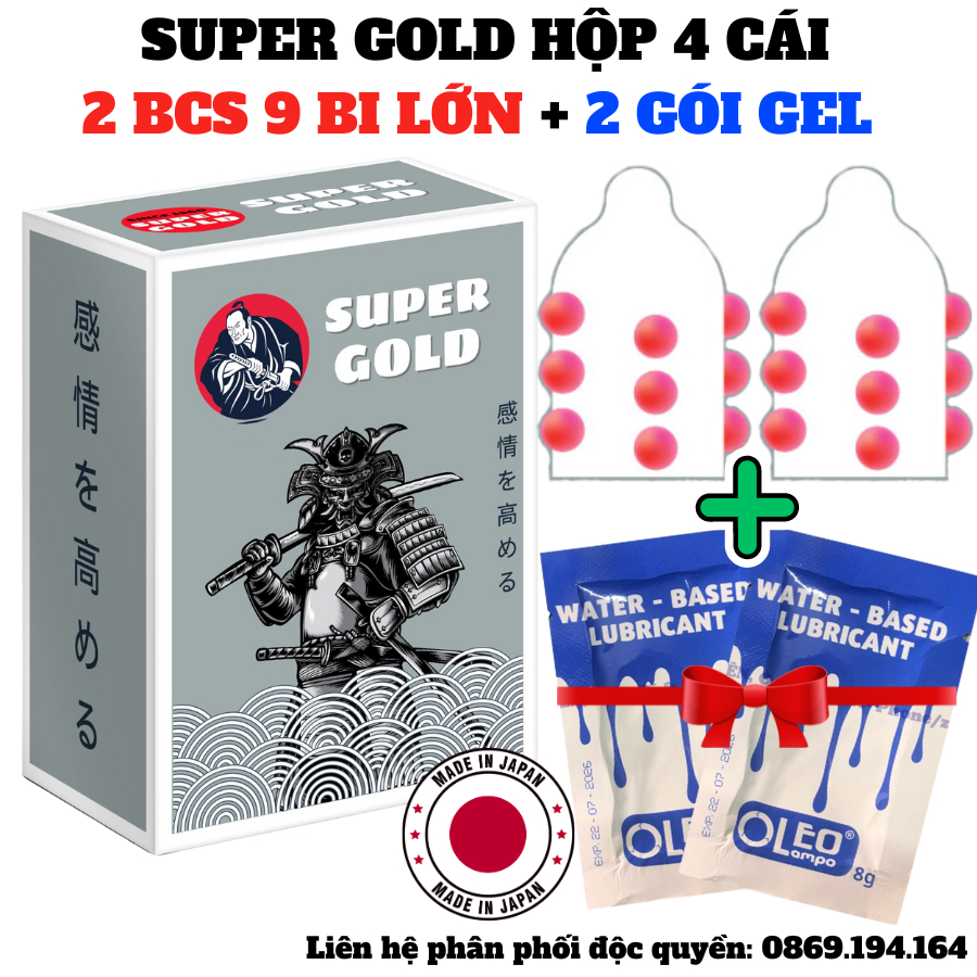 Bao cao su bi, uy tín của NHẬT với 9 bi lớn nhiều bôi trơn SUPER GOLD 4 S tăng kích thước dương ...