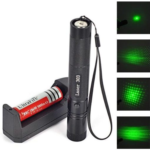 Đèn pin laser 303 Cao Cấp gồm pin, sạc và khóa - Bút trình chiếu laser ...
