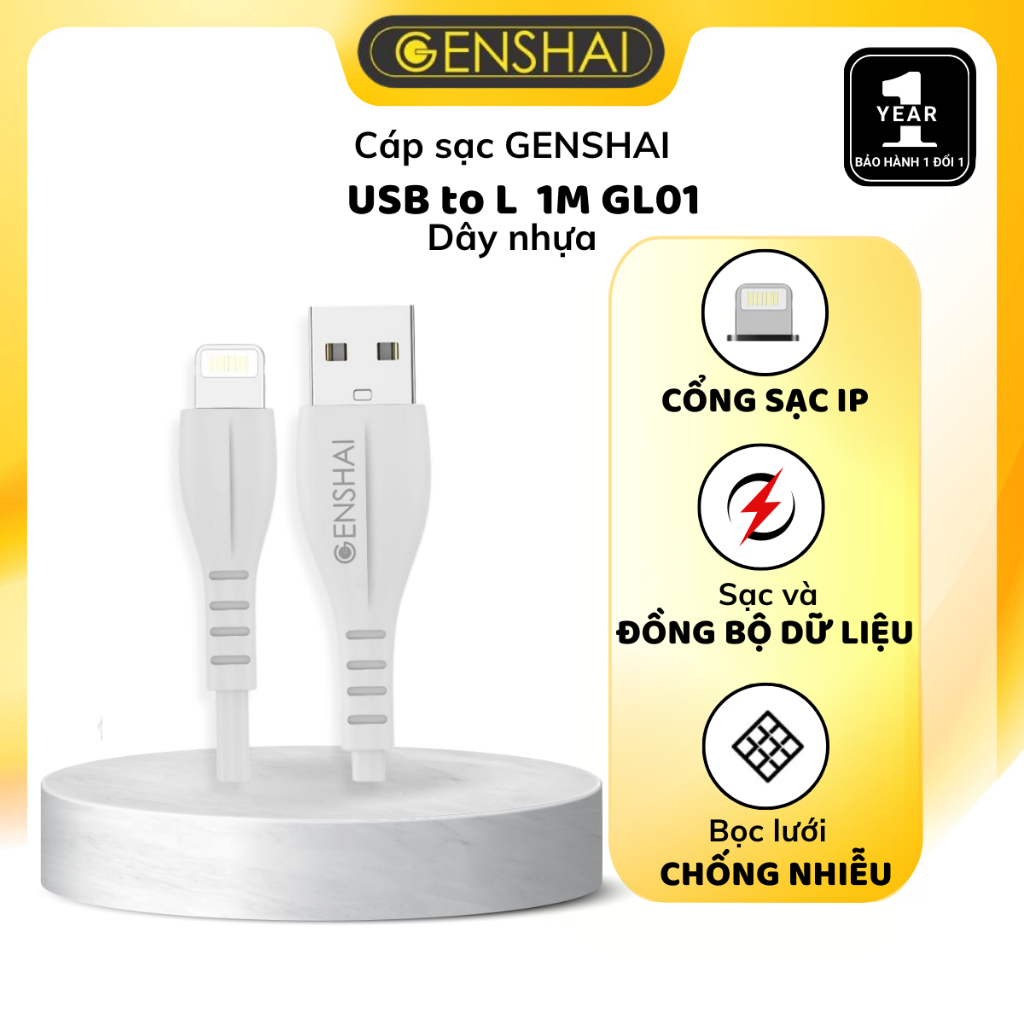 Dây cáp sạc điện thoại đồng bộ dữ liệu Genshai GT01 USB to Type C 1m ...