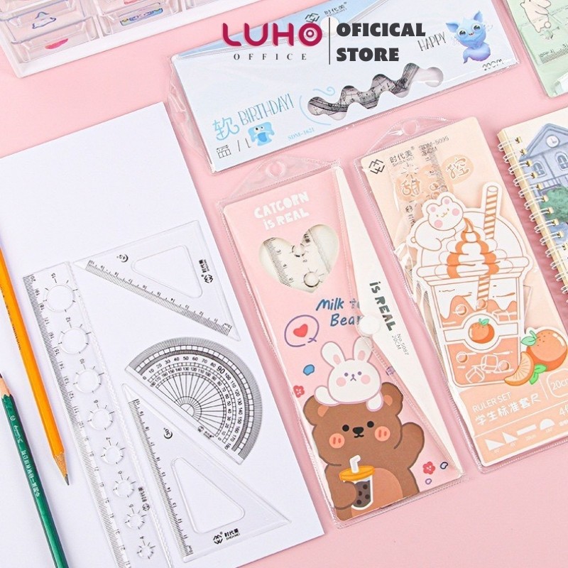 Bộ thước đo độ Eke LUHO 4 món dành cho học sinh nhiều mẫu đáng yêu TK75 ...