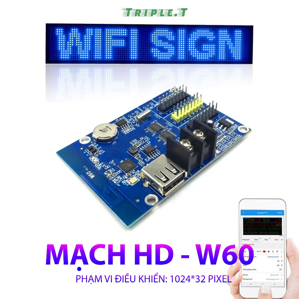Card HD W60 - Mạch HD W60 (Điều khiển tấm P Module Led P10, P5, P4,... đơn sắc 1 màu, 3 màu ...