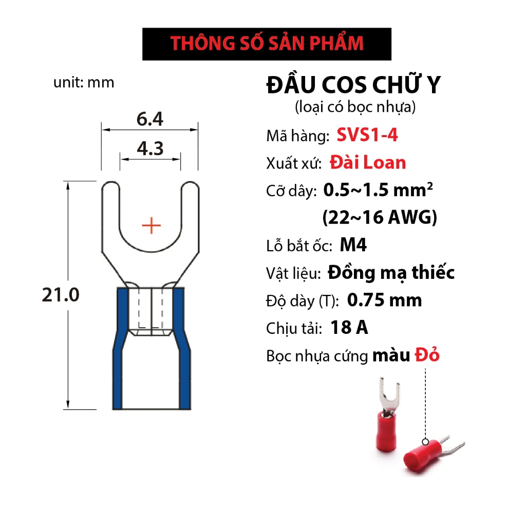 (1 gói 10 cái) đầu cos chữ Y SVS1-3.7 SVS1-4 SVS2-4 SVS2-5 KST Đài Loan có bọc nhựa cứng loại ...