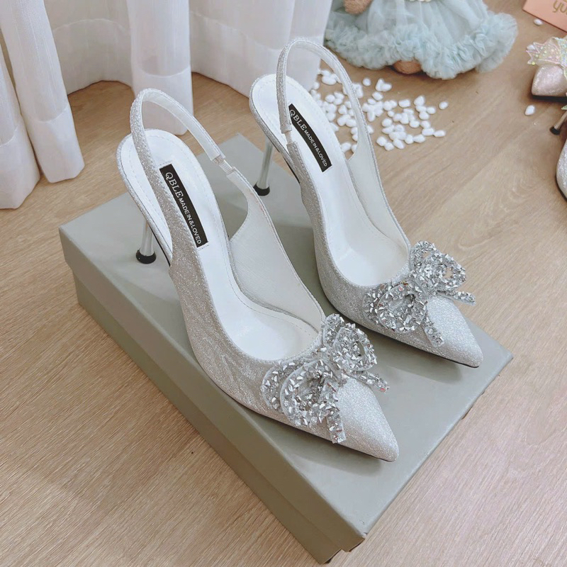 Giày sục cao gót nơ đá TGA4 mũi nhọn gót cao 9cm dành cho nàng đi chơi ...