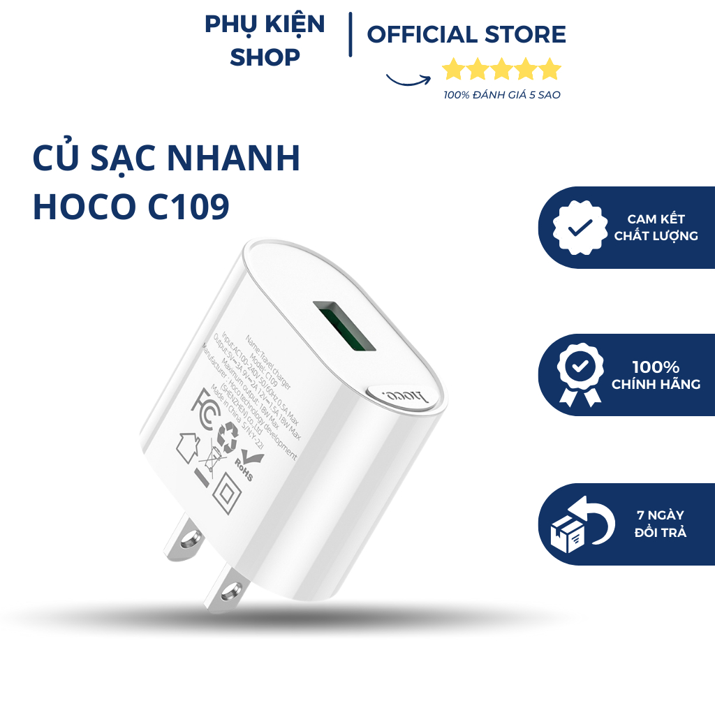 Củ sạc nhanh điện thoại HOCO C109 cổng USB hỗ trợ sạc nhanh PD18W, QC 3.0, bảo hành 12 tháng ...