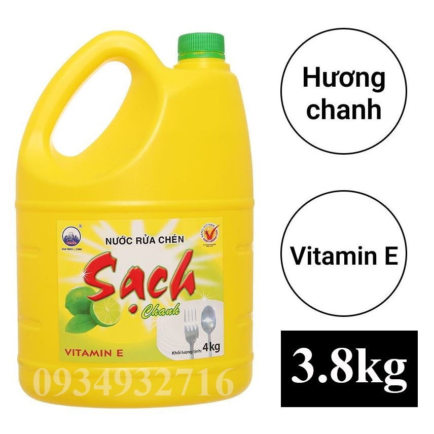 Nước Rửa Chén Sạch Hương Chanh 3.8kg - Vitamin E bảo vệ da tay | Shopee Việt Nam
