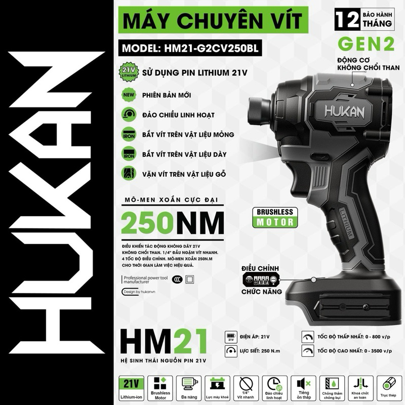 Máy Khoan Pin Chuyên Vít Hukan G2CV250BL Chân pin phổ thông M21 Mới Nhất 2024 | Shopee Việt Nam