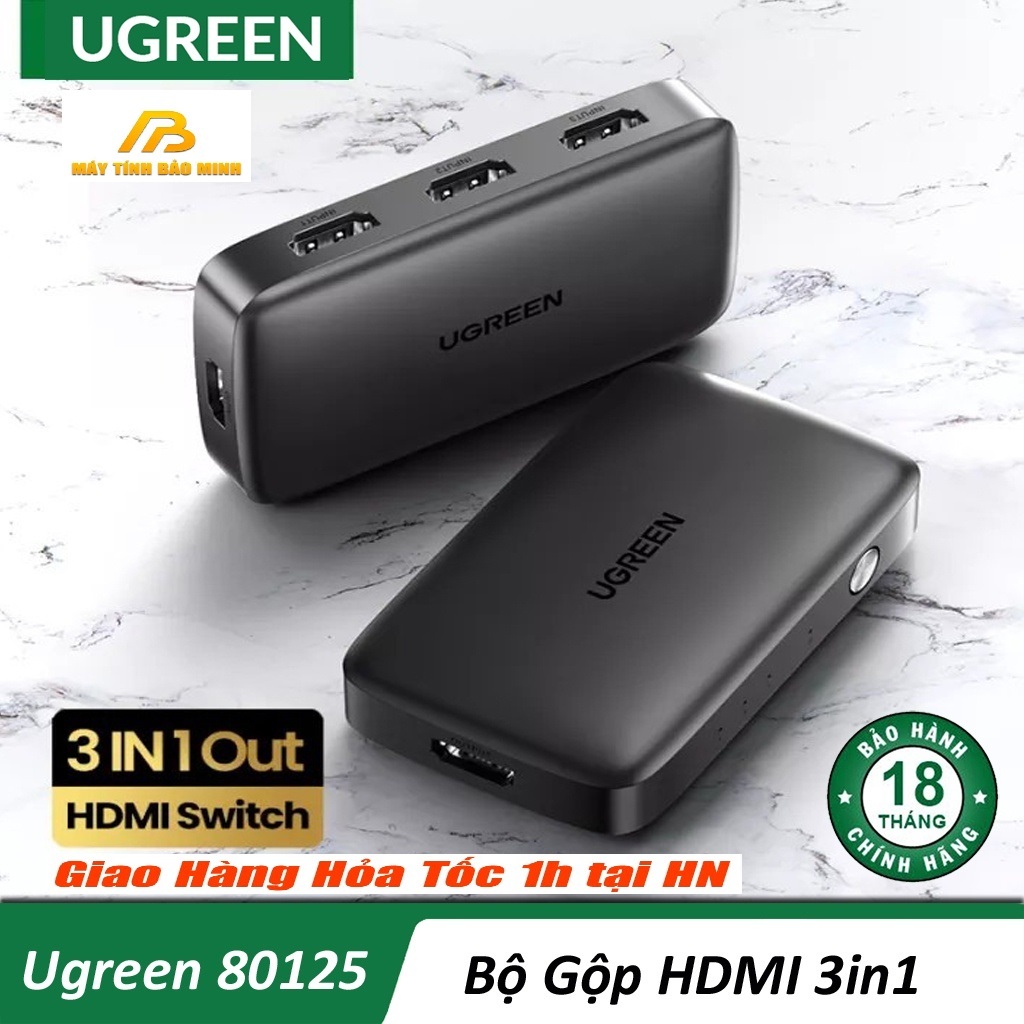 Bộ gộp HDMI 3 vào 1 ra Ugreen 80125 (HDMI 2.0 4K, có Remos + IR Auto ...
