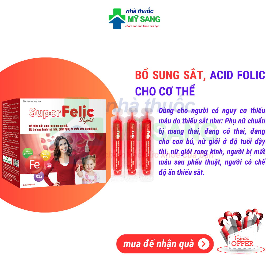 super FELIC siro bổ sung sắt, acid folic cho cơ thể (hộp 10 ống x10ml ...