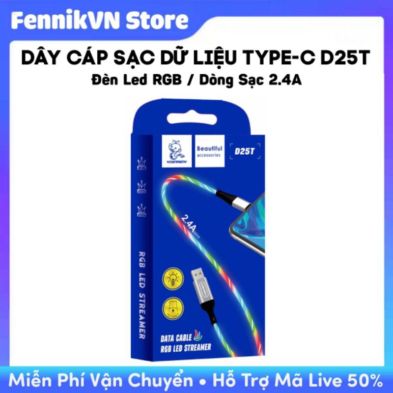 Dây Cáp sạc dữ liệu Type-C VDENMENV D25T (2.4A) Có Đèn Led | Shopee Việt Nam