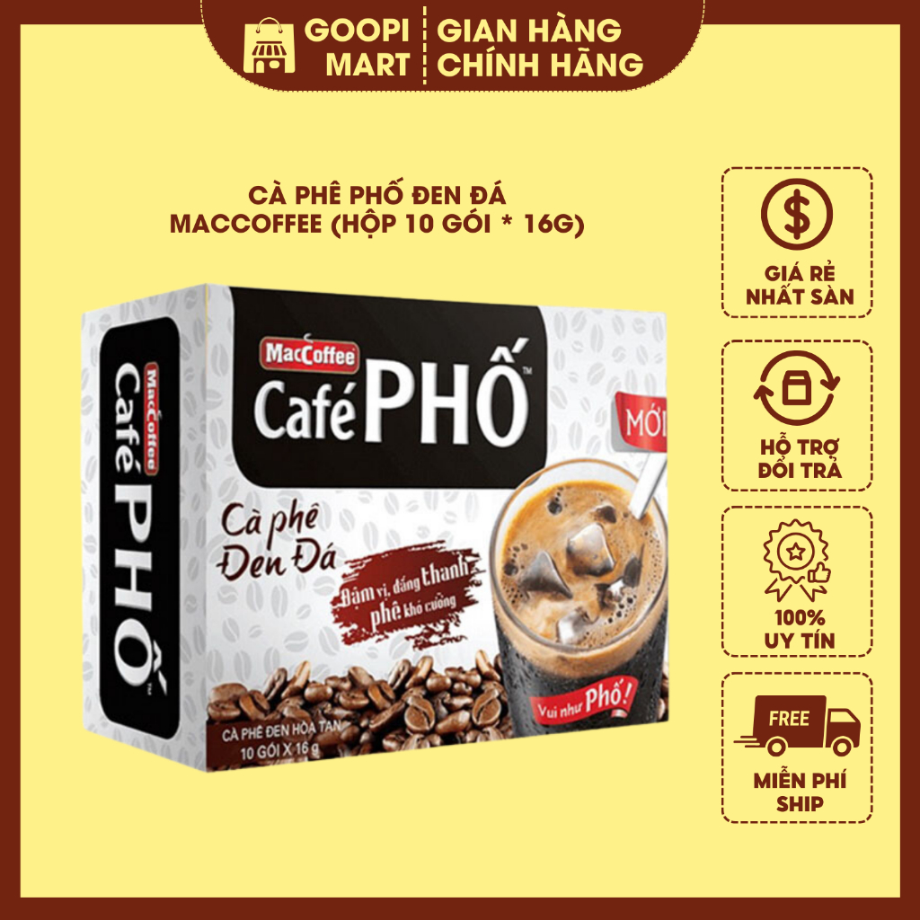 Cà Phê Phố Đen Đá Maccoffee - Hộp 10 Gói x 16G | Shopee Việt Nam