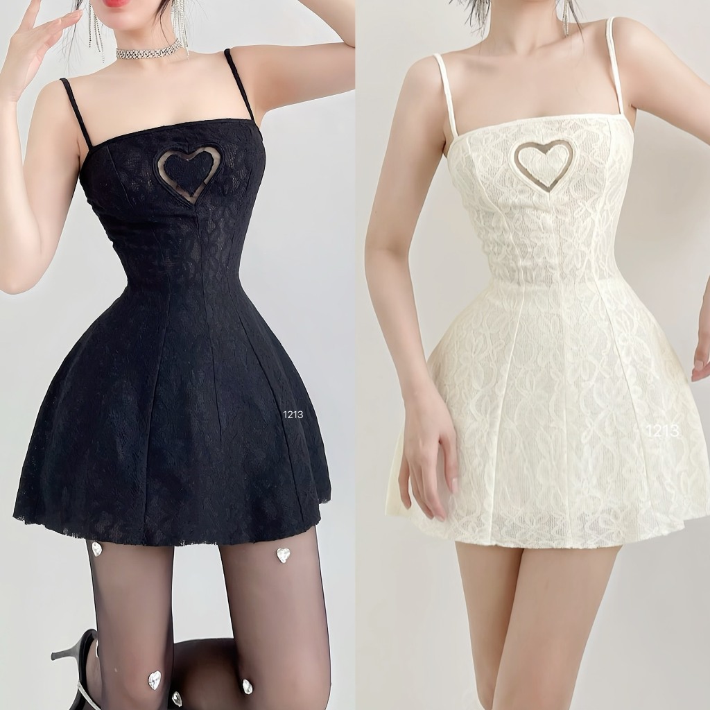 [MAISEY 1213] VÁY REN HAI DÂY PHỐI TRÁI TIM NGỌT NGÀO | Shopee Việt Nam