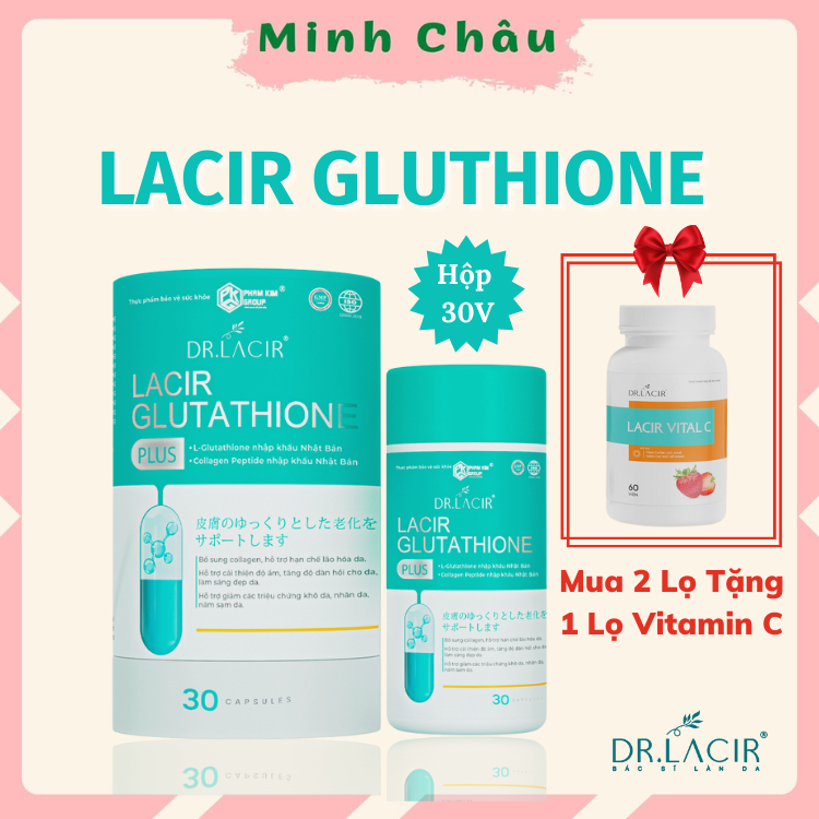 Glutathione, Viên uống trắng da, hủy nám Lacir Glutathion plus mẫu mới, sáng da, nâng tone ...