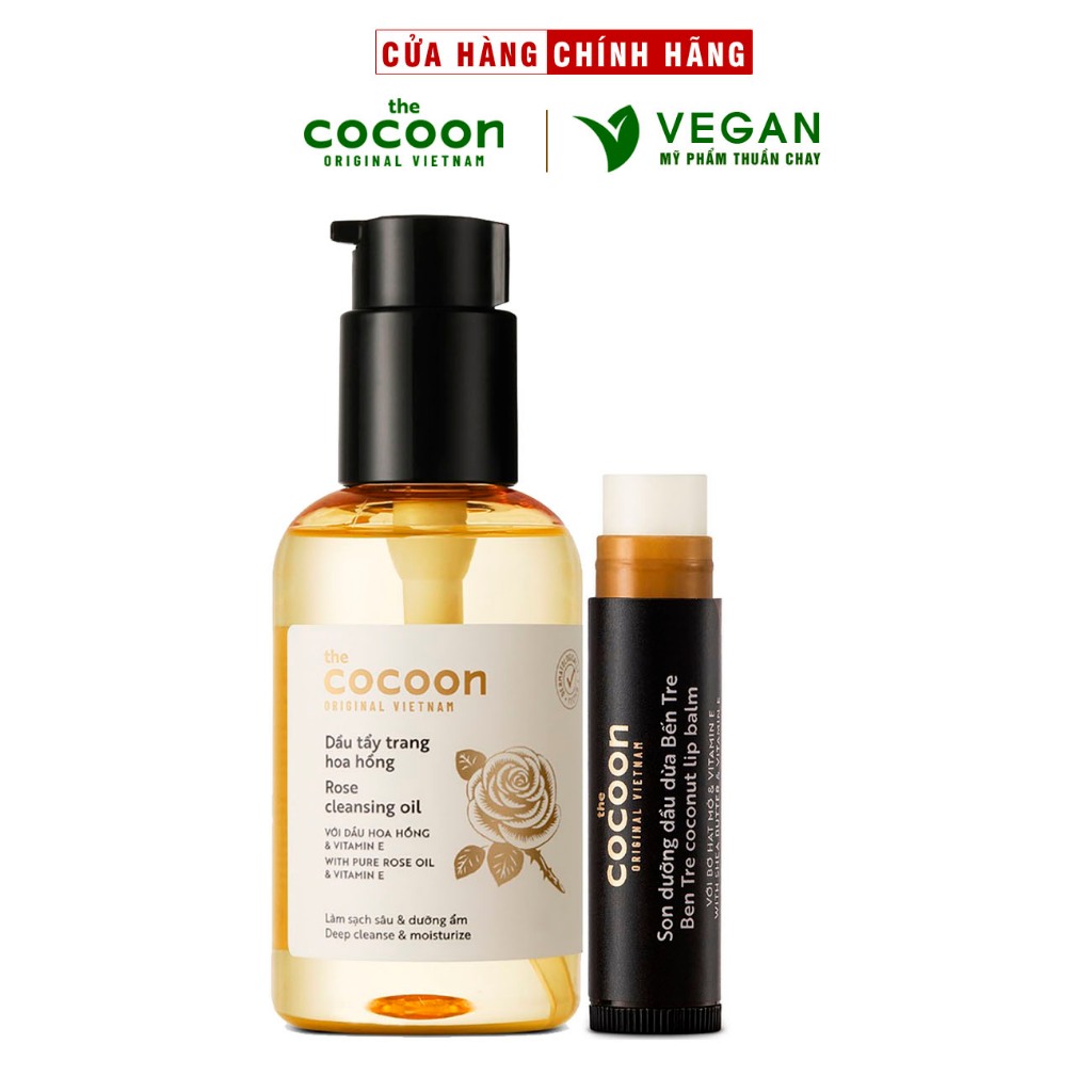 Combo Dầu tẩy trang hoa hồng cocoon 140ml + Son dưỡng môi dầu dừa bến ...