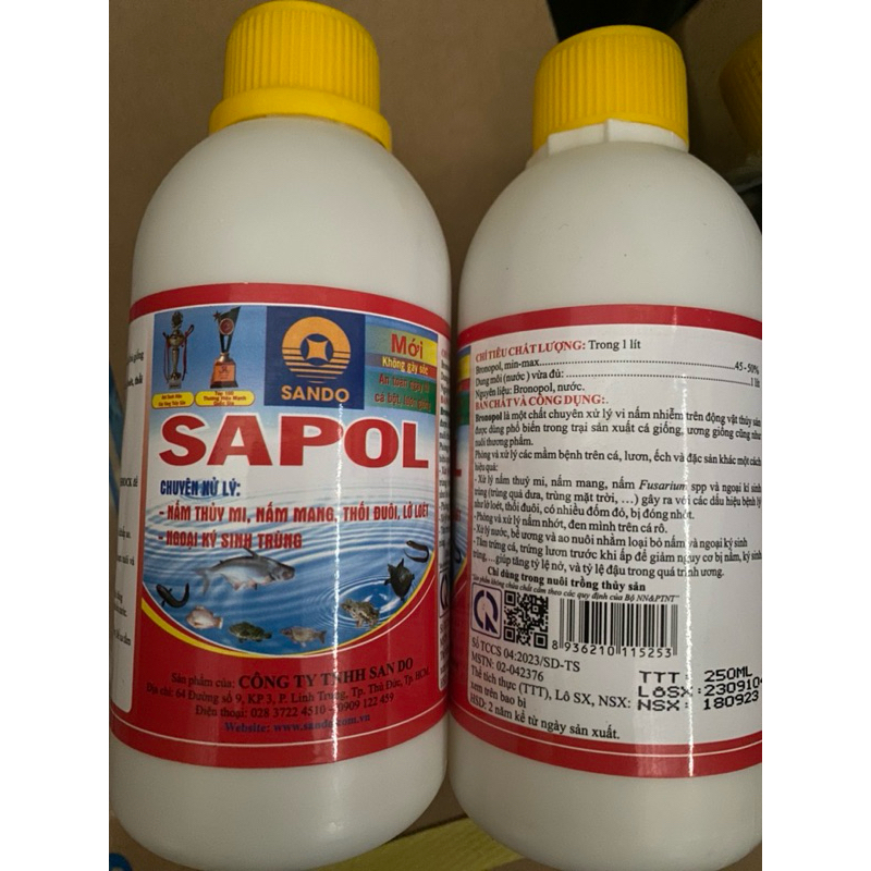 Sapol 250ml diệt nấm khuẩn ghẻ lỡ trên cá lươn ếch, ấp trứng lươn ...