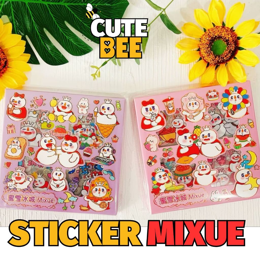 Hộp 100 tấm sticker MIXUE trong suốt cắt sẵn, họa tiết Tuyết vương ...
