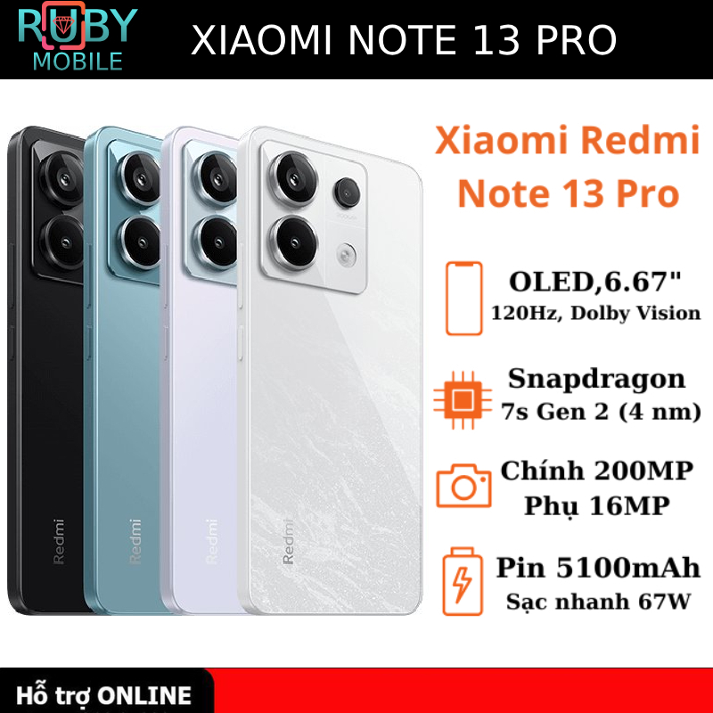 Điện thoại Xiaomi Redmi Note 13 Pro 5G Snap 7s Gen 2 - Hàng nhập khẩu ...