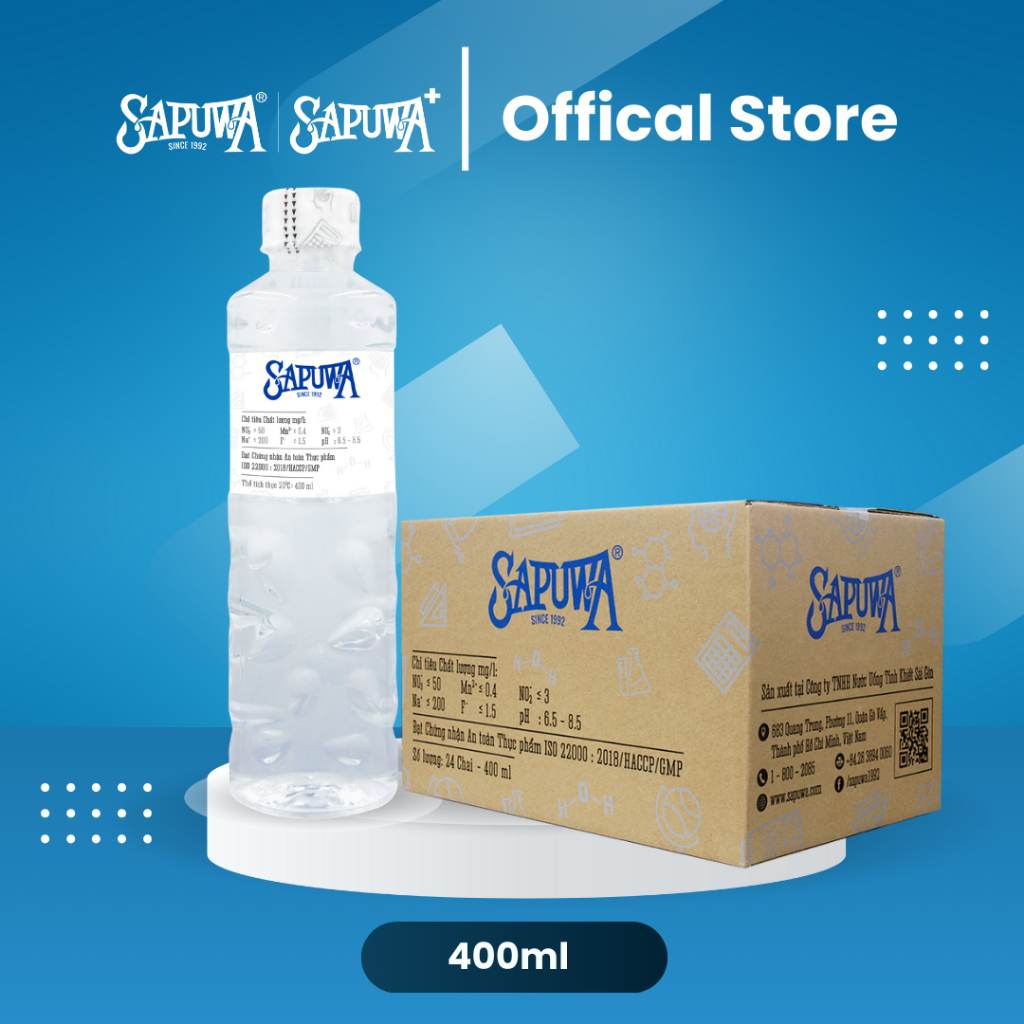 Thùng 24 chai nước tinh khiết 400ml Sapuwa | Shopee Việt Nam