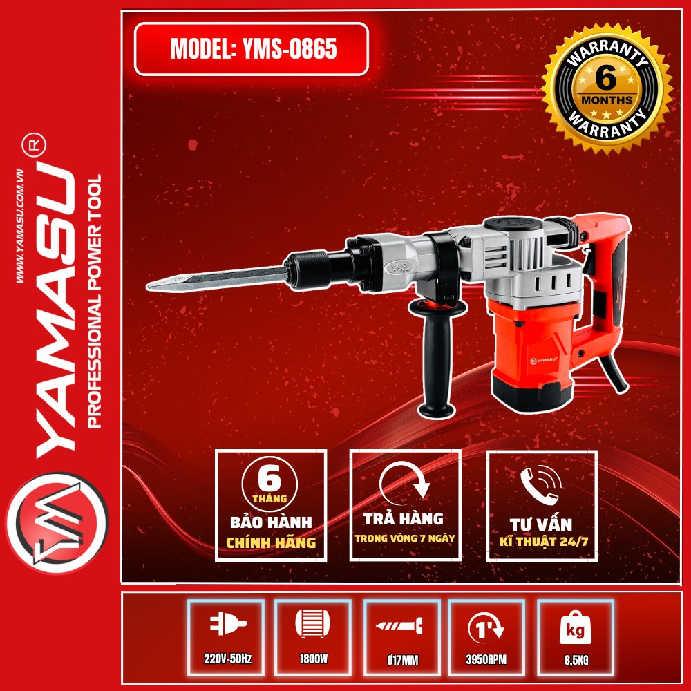 Máy đục bê tông YAMASU YMS-0865 nòng lớn 35mm công suất 1800W tặng kèm ...
