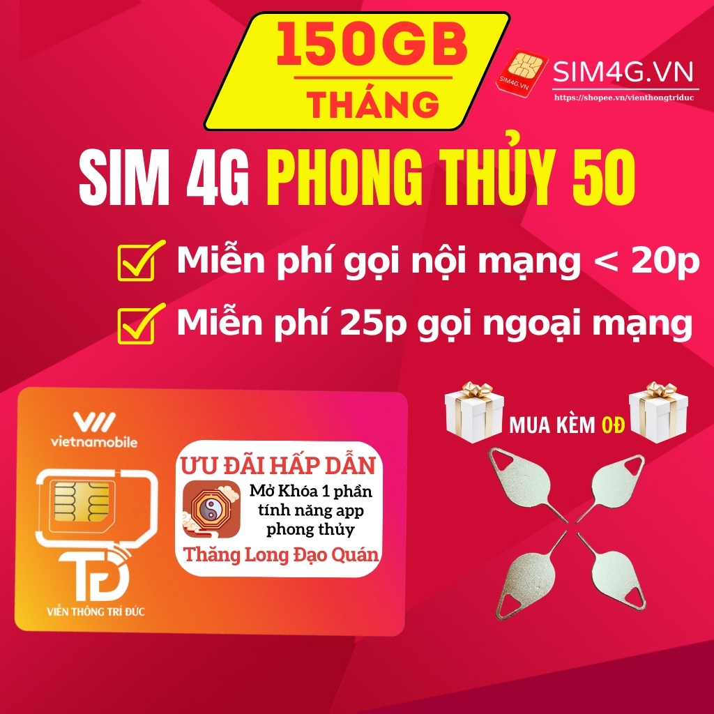 Sim 4G Vietnamobile - Sim Phong Thủy 50/99/139 - Data Tốc Độ Cao 5Gb/7Gb/10Gb - Miễn Phí Gọi ...