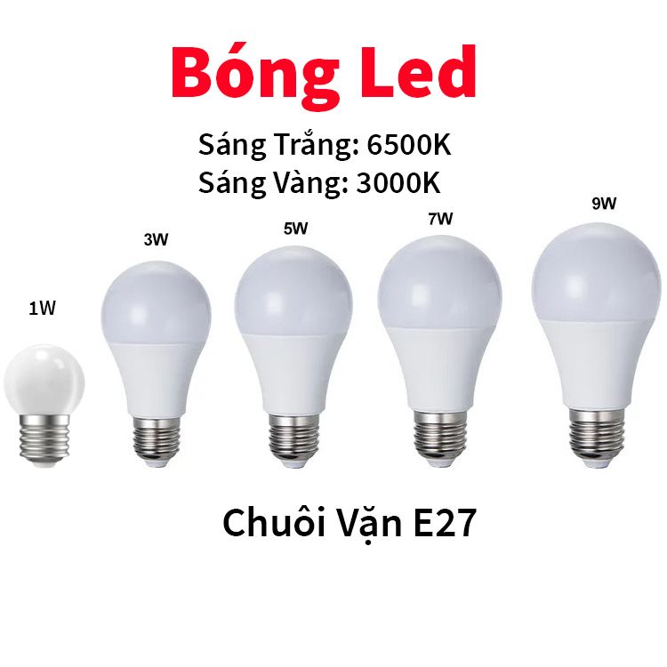 [220V] Bộ 5 Cái Bóng đèn Led Bulb tròn 1W, 3W, 5W, 7W, 9W Sáng Trắng ...