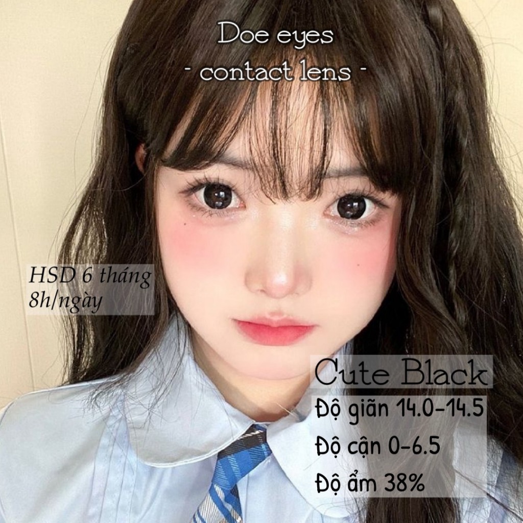 Kính Áp Tròng DOE EYES Lens CUTE BLACK Độ Cận 0 Đến 6.5 Tặng Khay Dụng ...