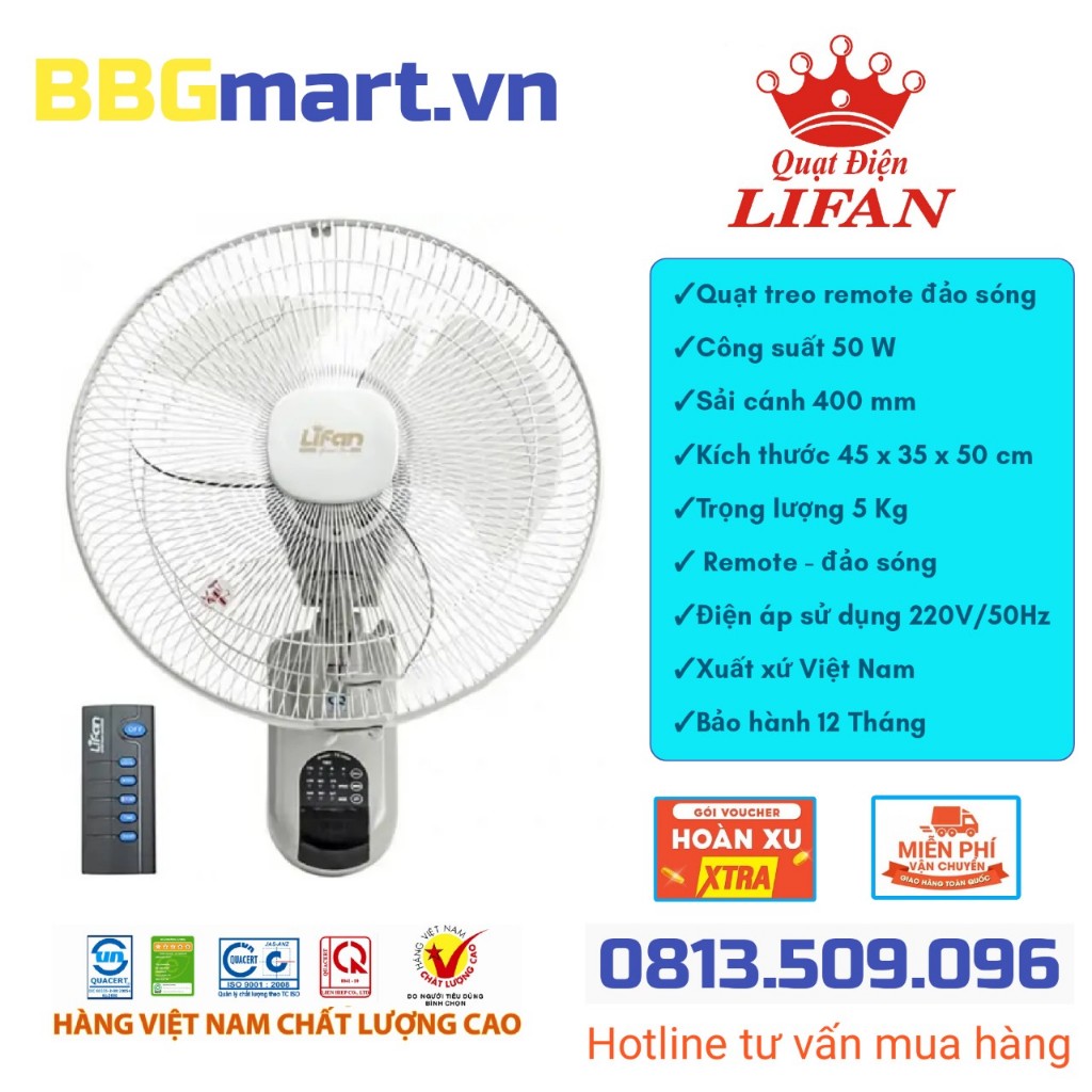 Quạt Treo Tường remote Lifan TE-1689 ( đảo hình sóng) | Shopee Việt Nam