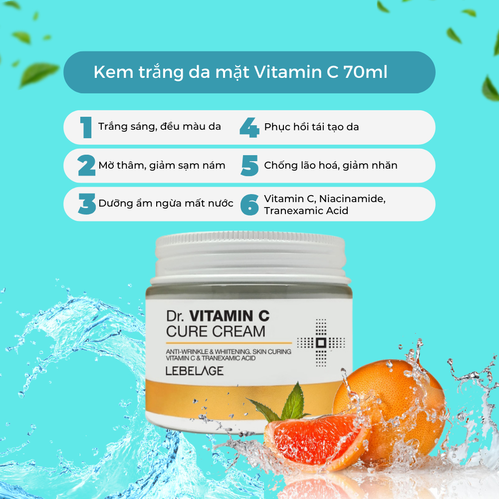 Kem trắng da mặt Lebelage Dr. Vitamin C Cure Cream dưỡng trắng da mờ ...
