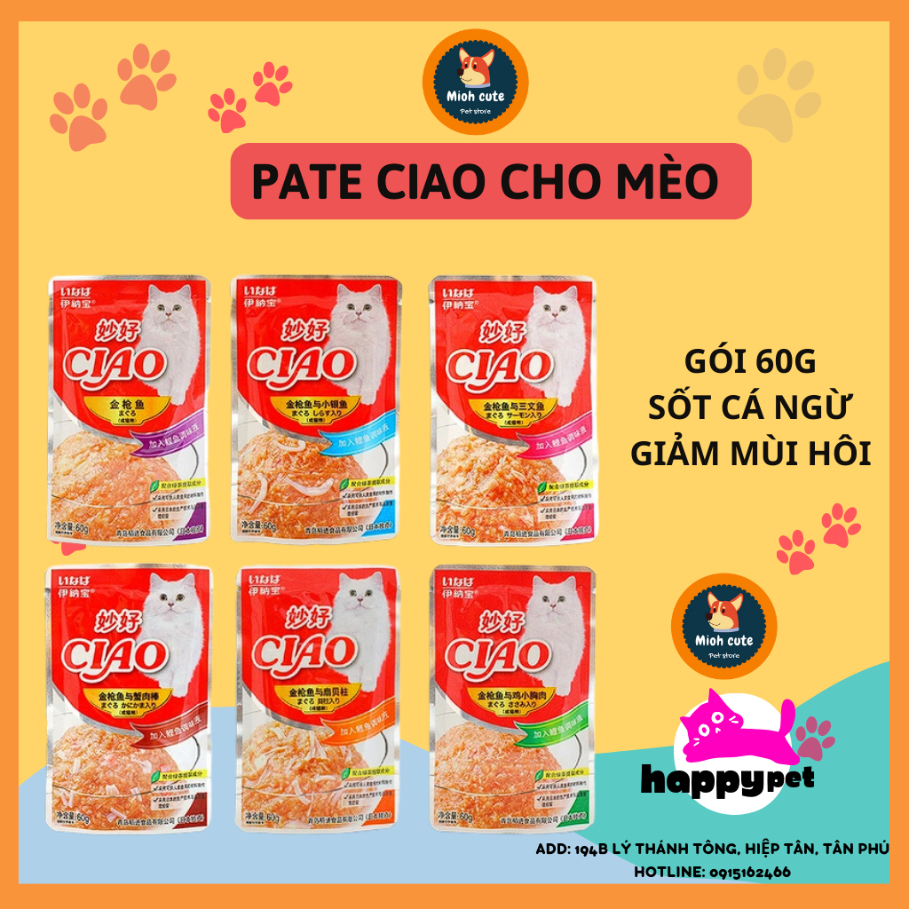 Pate Cho Mèo Ciao thơm ngon, chứa tinh chất trà xanh Gói 60gr | Shopee Việt Nam