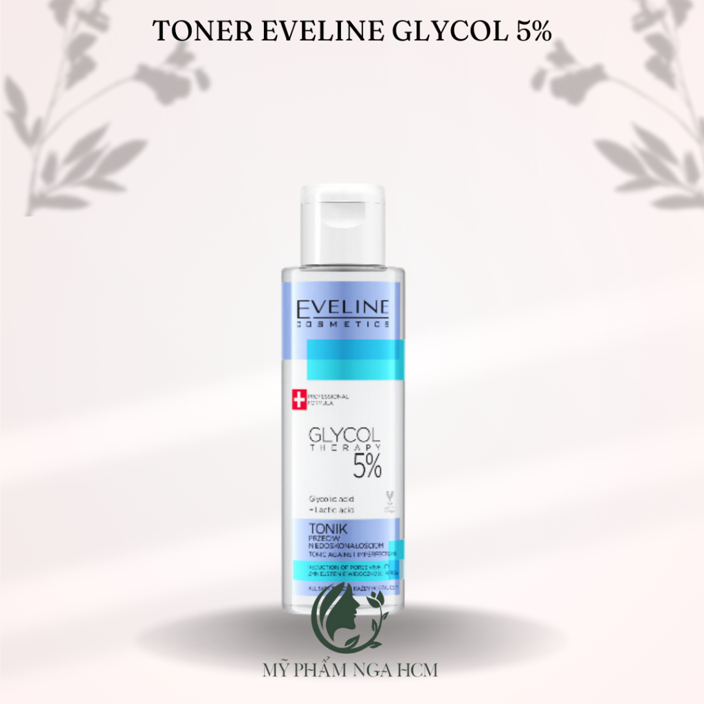 Nước hoa hồng Toner Eveline 5% Glycolic Acid (xanh) căng bóng, láng ...