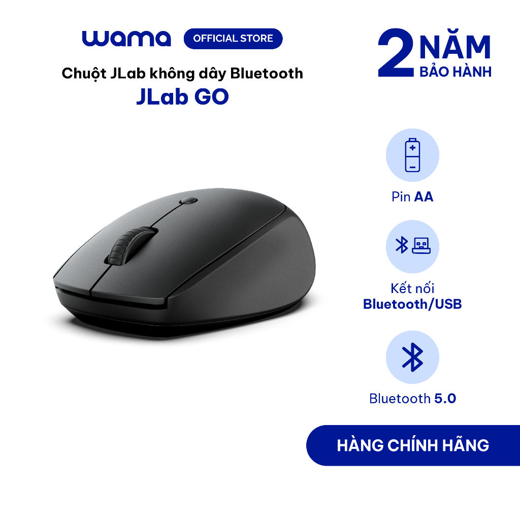 Chuột không dây JLab Go màu đen Bluetooth 5.0 nút bấm yên tĩnh, kết nối ...