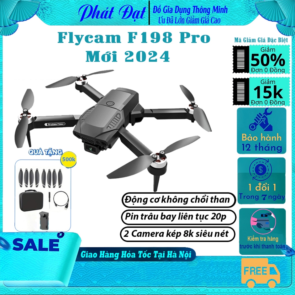 Flaycam giá rẻ, Drone mini F198 Pro động cơ không chổi than, Flycam fpv ...
