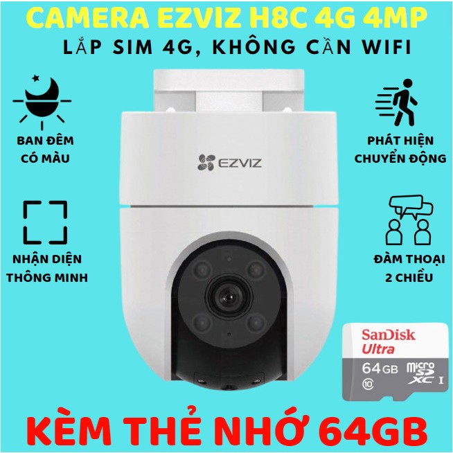 Camera Ezviz H8C-2K-4G - sử dụng Sim 4g, không cần wifi, Xem đêm có màu, Báo động còi hú, Bảo ...