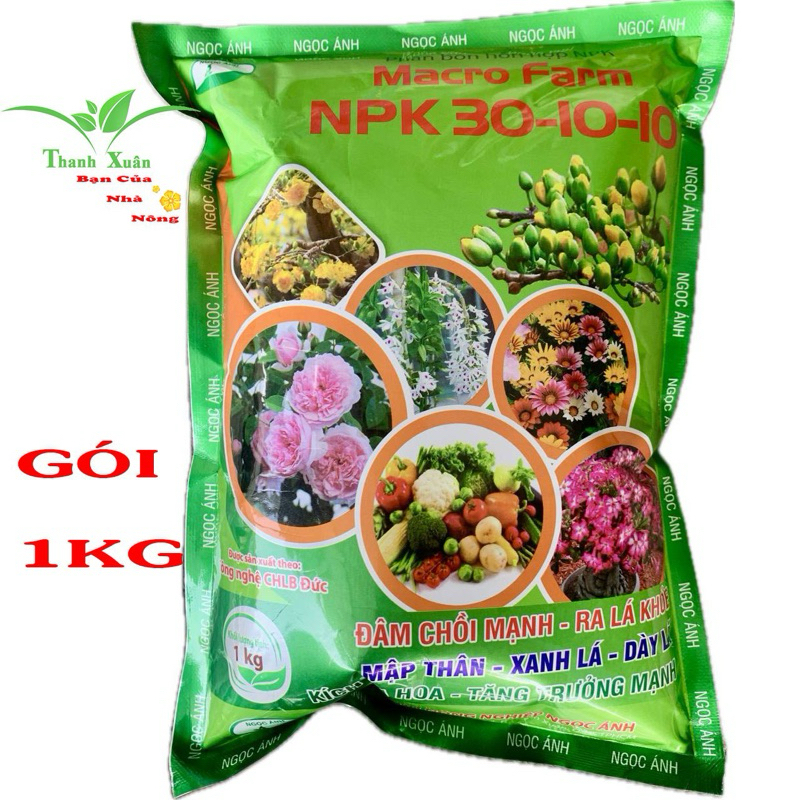Phân NPK 30-10-10 Bật Chồi Mạnh - Mập Thân - Xanh Lá Gói 1kg | Shopee Việt Nam