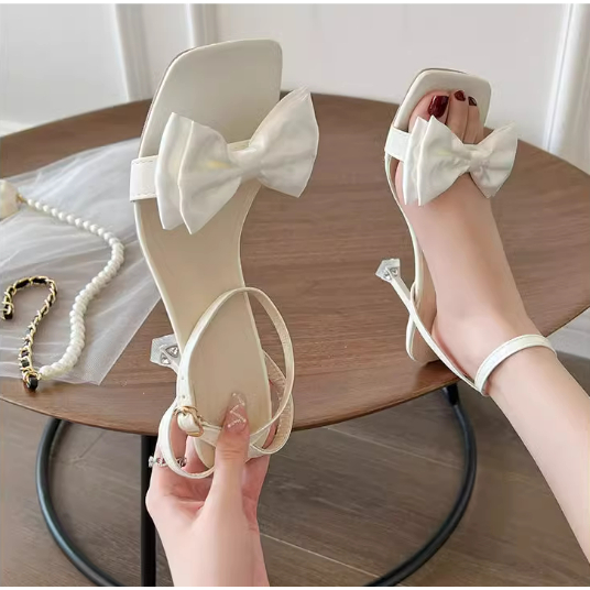 SA Giày Cao Gót Nữ dáng Guốc Quai Nơ Lụa Điệu Xinh Màu Trắng/Đen Gót ...