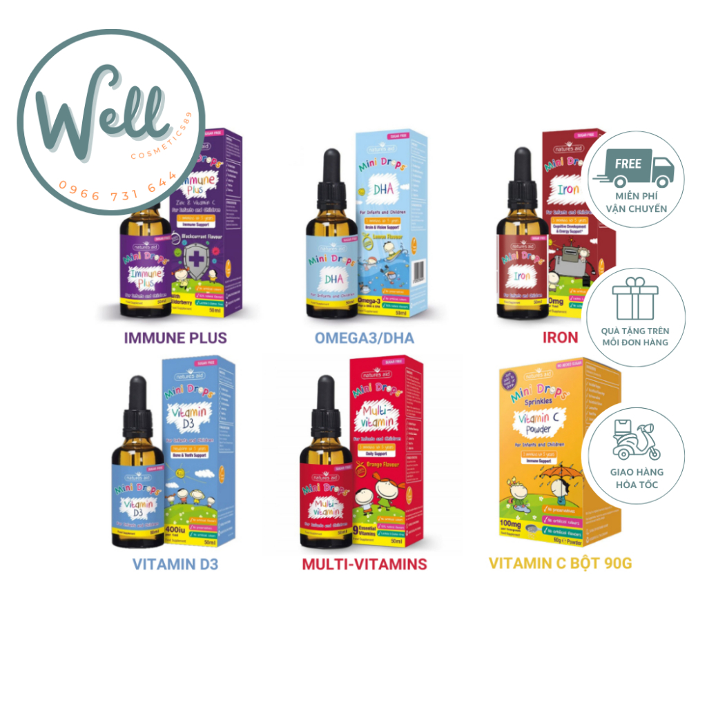 Giọt uống Mini Drops Nature Aid bổ sung Vitamin, DHA, D3 cho bé từ 3 ...