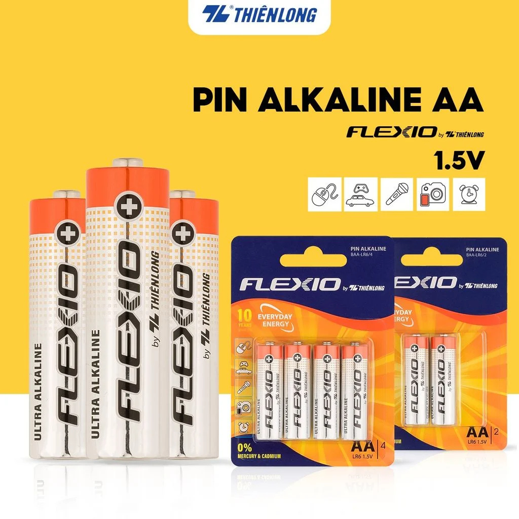 [Vỉ 6] Pin Alkaline AA Thiên Long Flexio BAA-LR6/4 | Shopee Việt Nam
