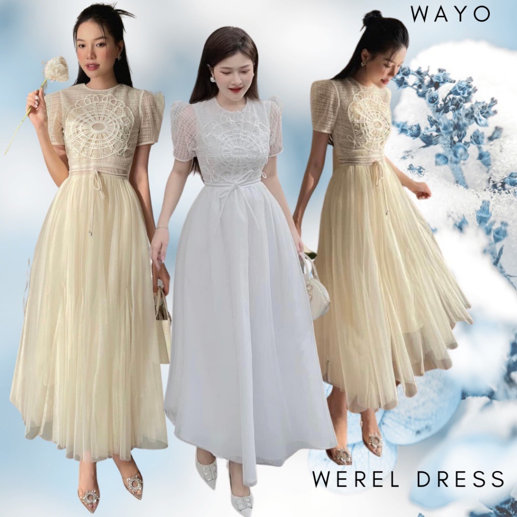 [Werel Dress] Đầm WAYO thiết kế ren hoa tiểu thư thắt eo phối voan cao ...