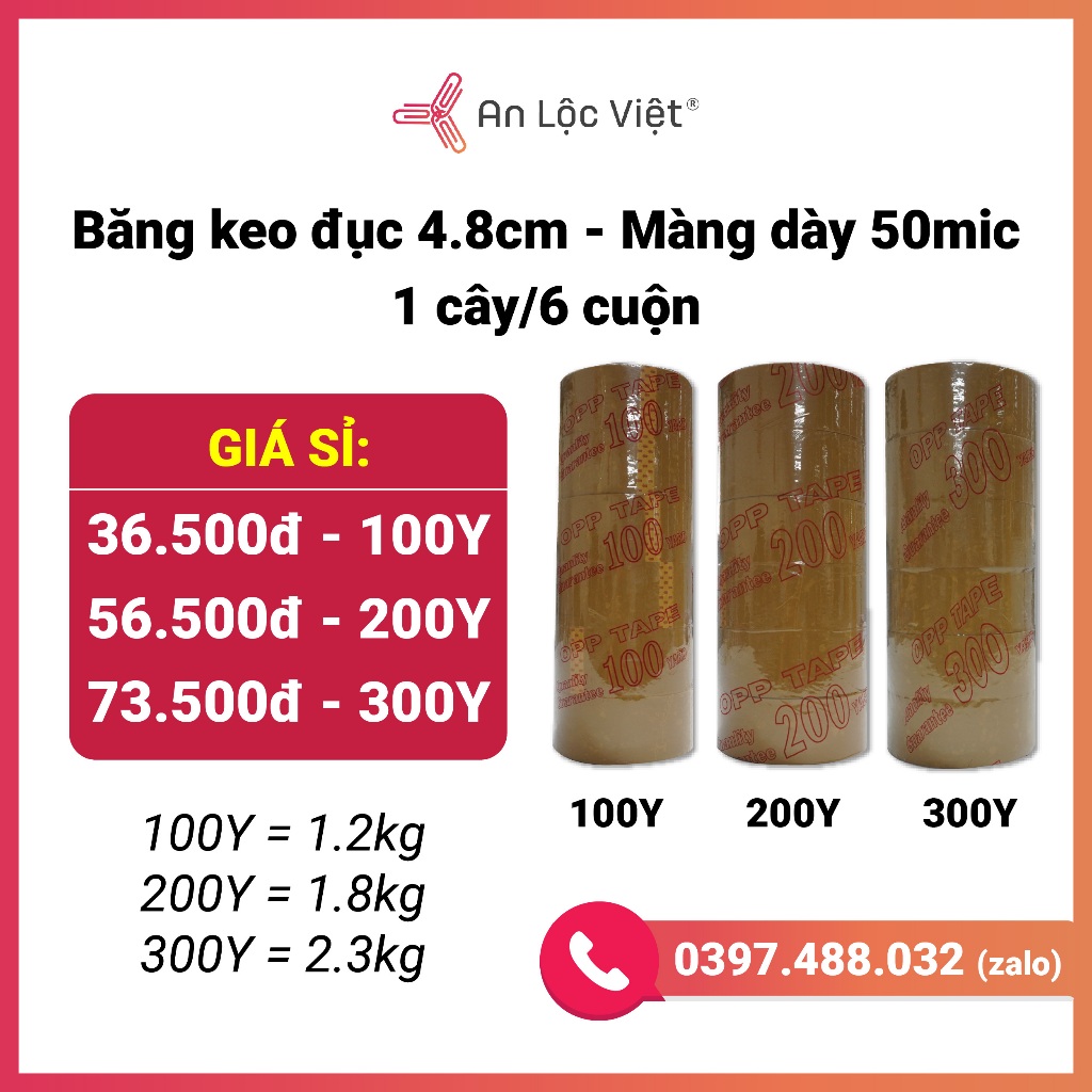 [GIÁ SỐC] Băng Keo, Băng Dính Trong/Đục 4,8cm - 300Y(2,3kg/cây)- 200Y (1,8kg/cây)-100Y (1,2kg ...