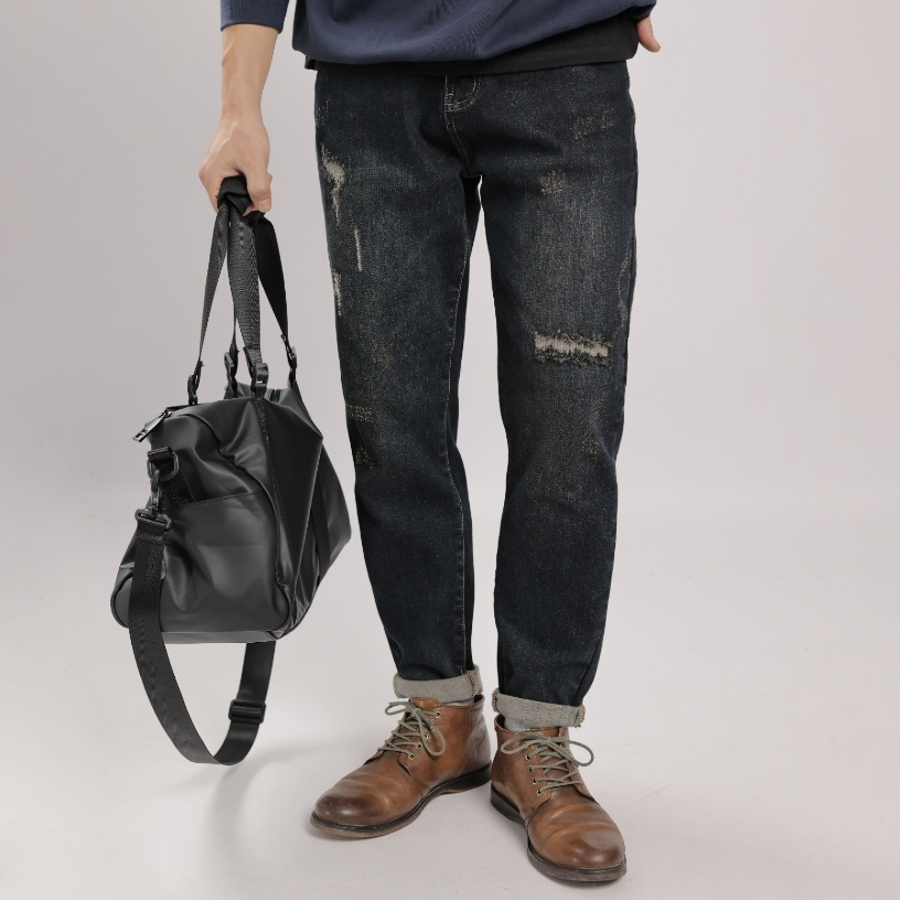 Quần jean nam cao cấp xanh rách đậm DNST 2315, form slim fit, hottrend ...