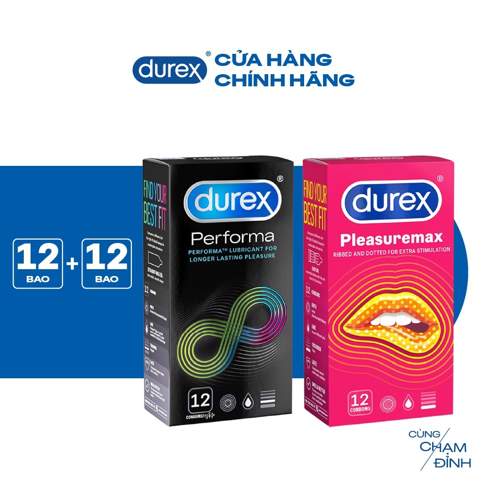 Bộ 1 hộp Durex Performa kéo dài thời gian size 52mm và 1 hộp Durex ...