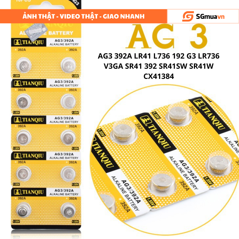 PIN AG3/ LR41 dùng cho đồ điện tử, đồng hồ, máy huyết áp (vỉ 10 viên ...