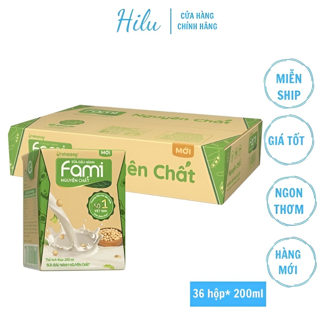 Thùng 36 hộp sữa đậu nành nguyên chất Fami( hộp 200ml) | Shopee Việt Nam