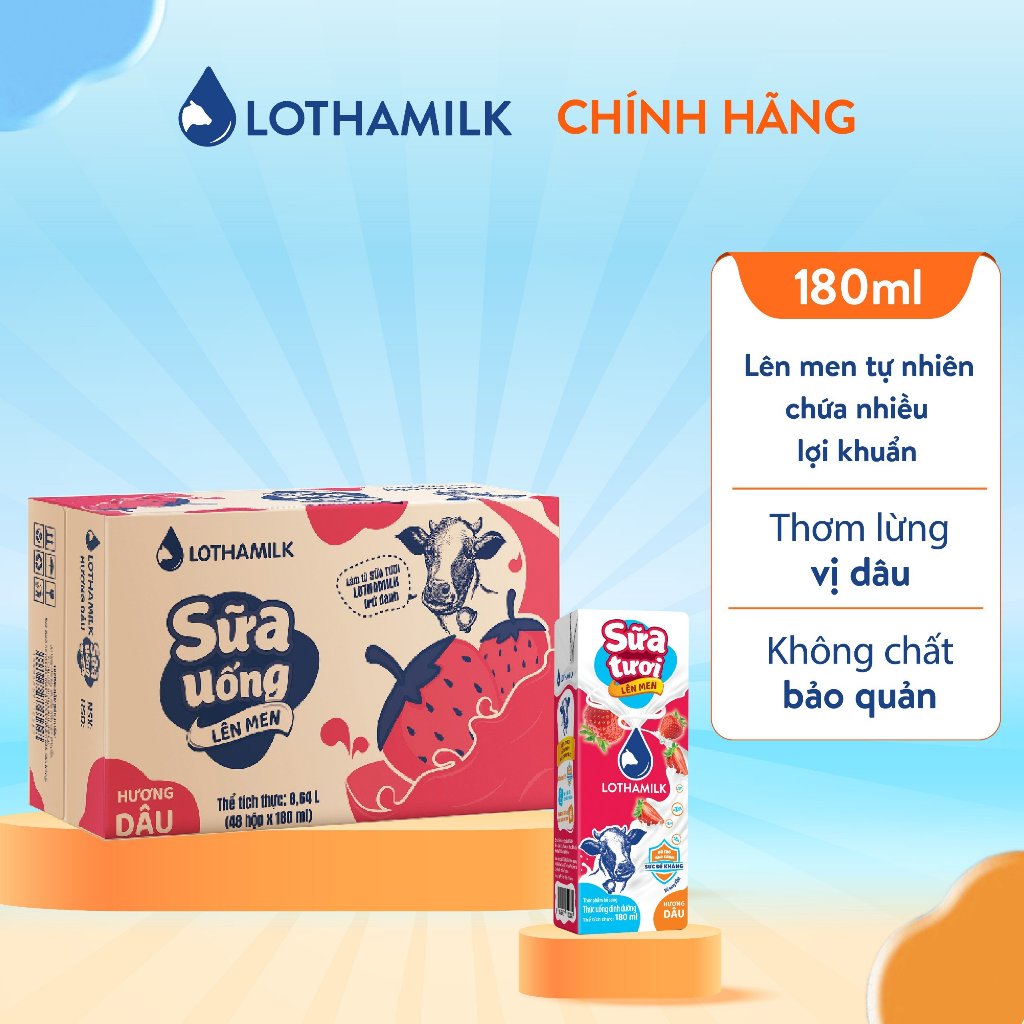 Thùng 48 hộp sữa tươi lên men tiệt trùng Lothamilk 180ml | Shopee Việt Nam