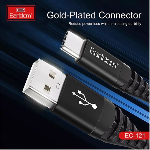 Dây sạc nhanh Type - C chính hãng Earldom EC-121 sạc nhanh 2.1A bọc dù chắc chắn đầu chống gẫy ...