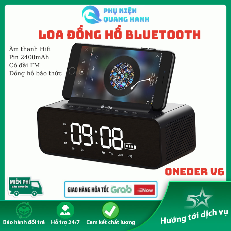Loa bluetooth Oneder V6, kiêm đồng hồ báo thức, đài FM, pin 2400mAh | Shopee Việt Nam