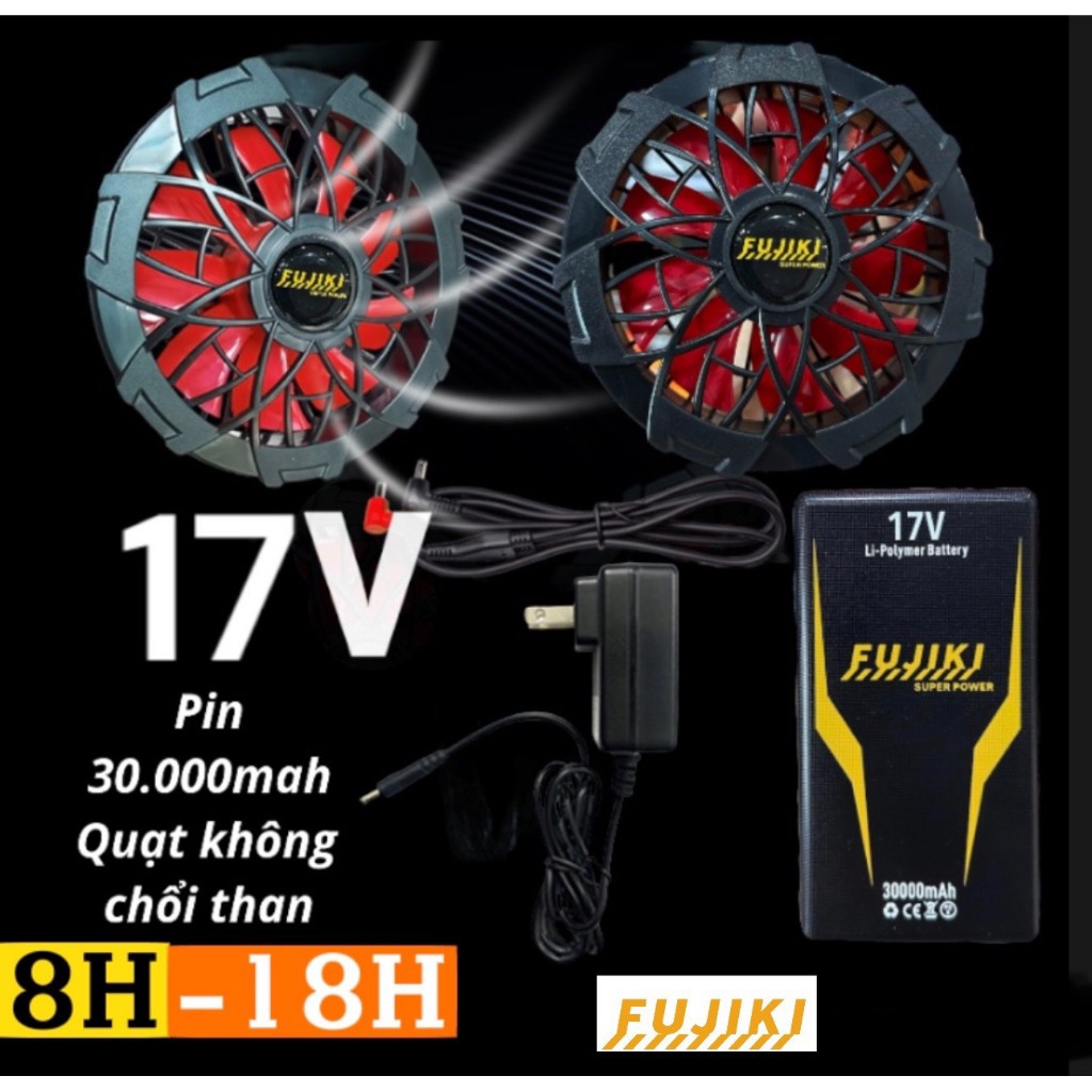 [FUJIKI] Bộ Pin 17v, Sạc + Quạt 17v, dây kết nối chính hãng tổng 4 món,bảo hành 24 tháng ...